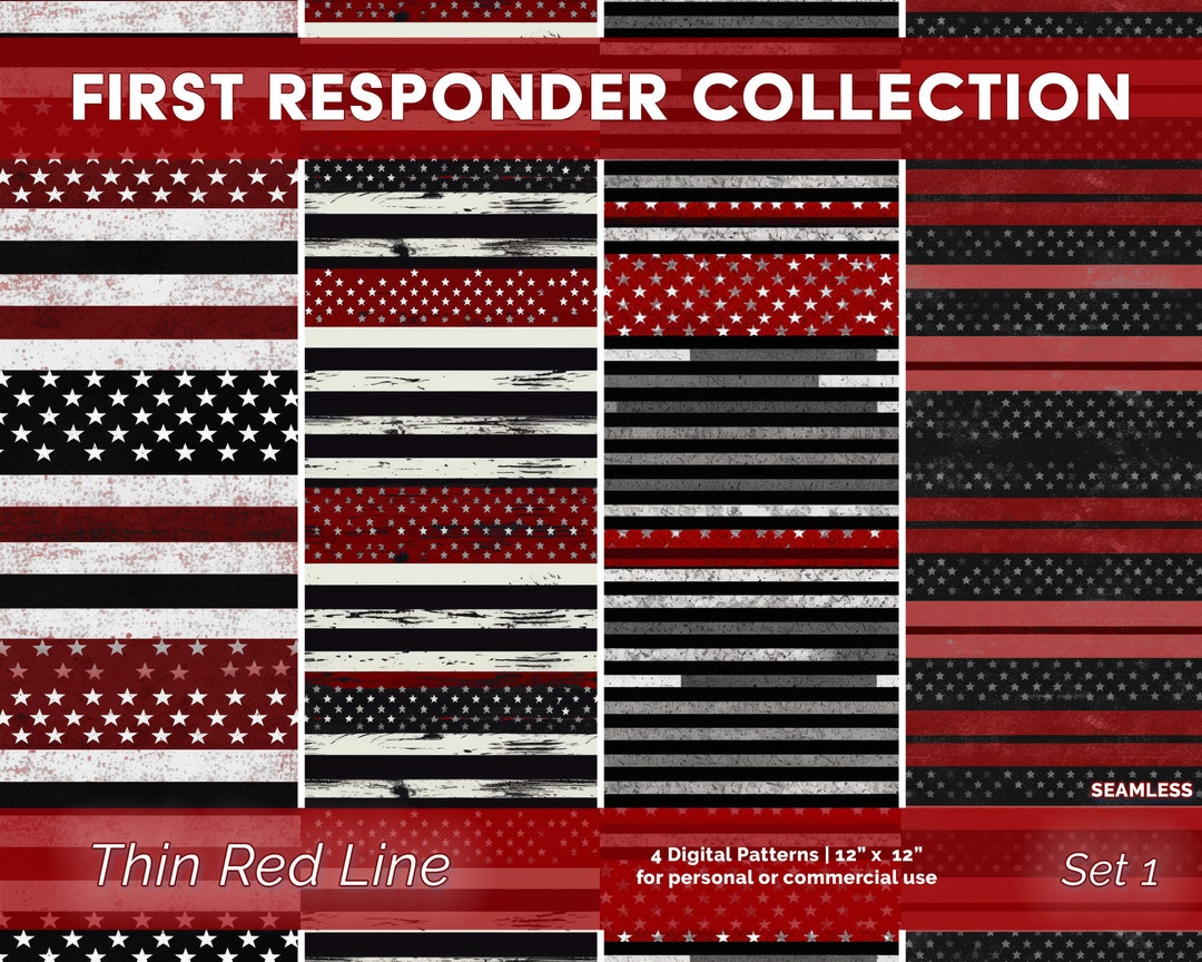 Thin Red Line, Firefighter, First Responder Patterns, Digital Paper ...