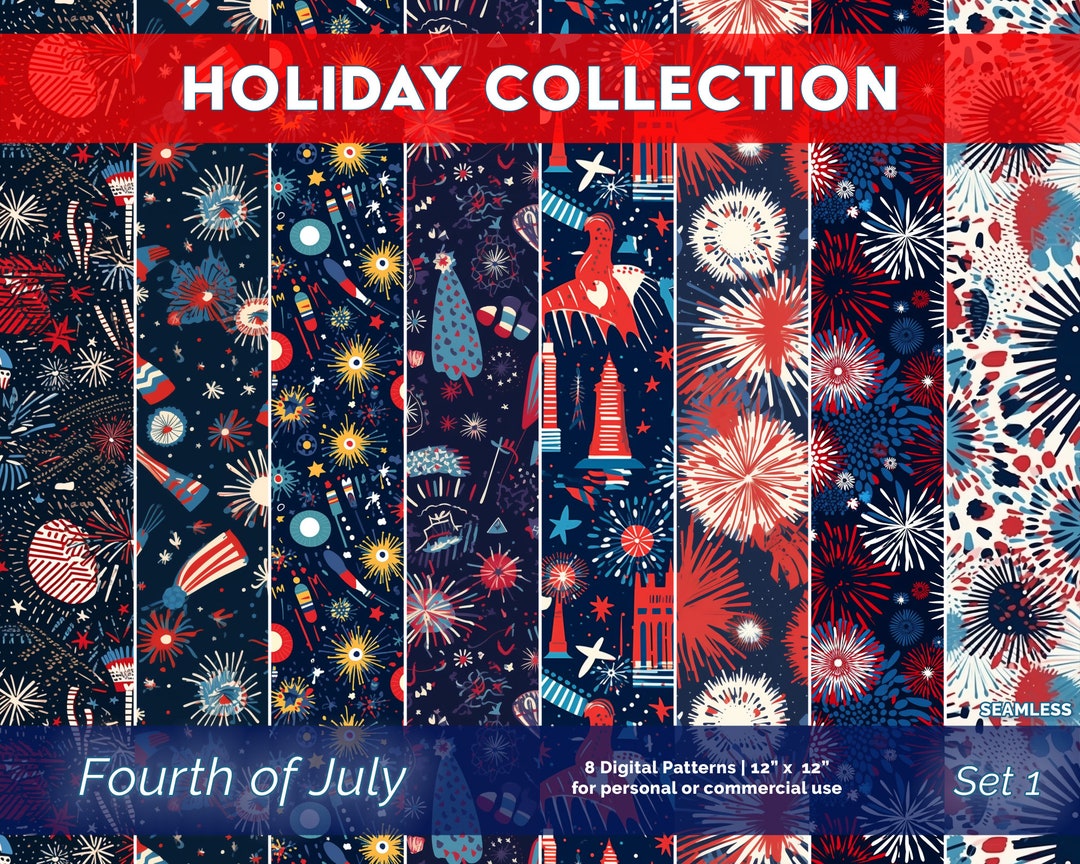 EIGHT Fourth of July, Patriotic, USA, Fireworks Digital Paper ...