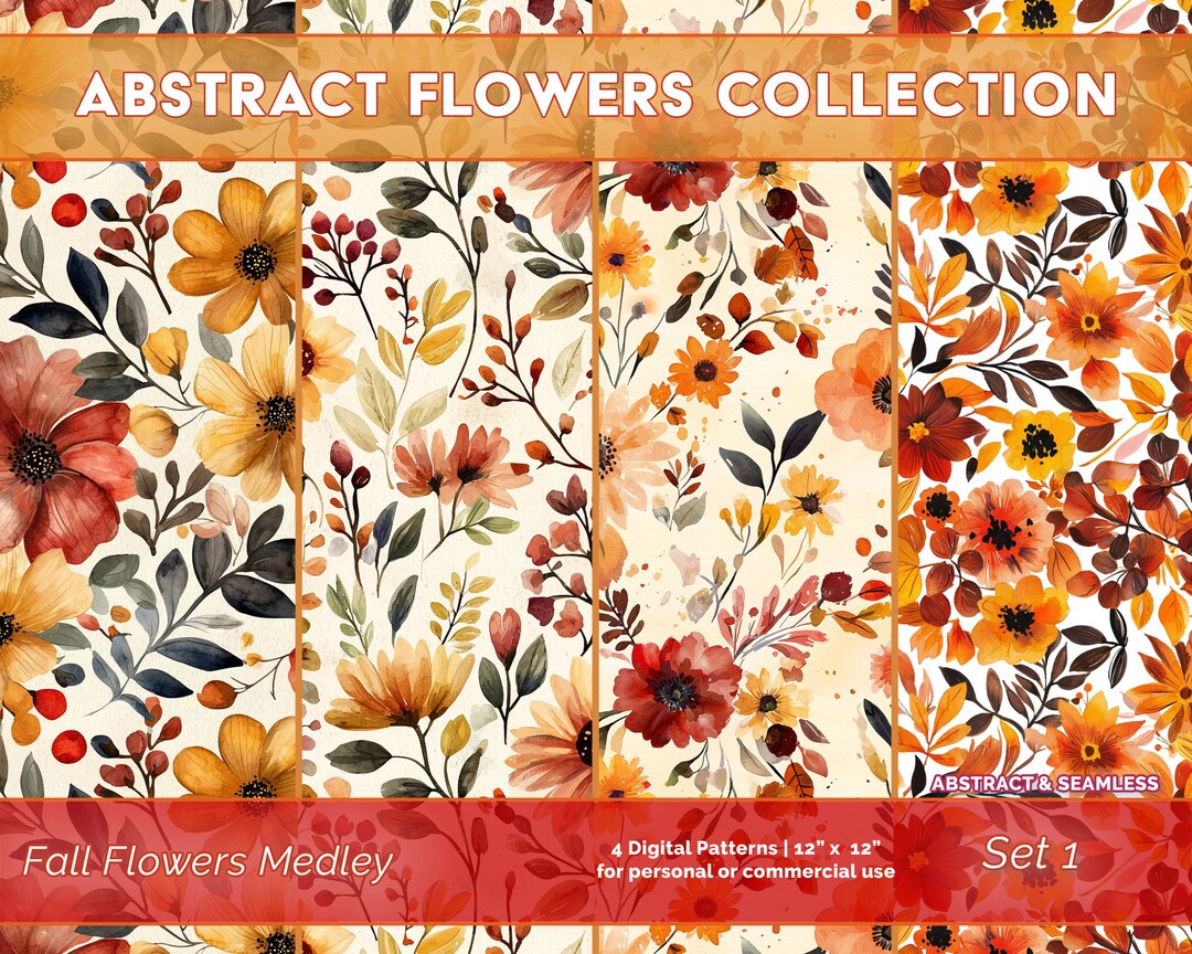 Watercolor Fall Flowers, Floral Medley, Autumn Digital Paper, SEAMLESS ...