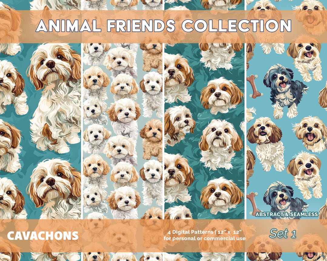 Abstract Cavachon, Dog, Puppy Digital Paper - SEAMLESS - Animal Friends ...
