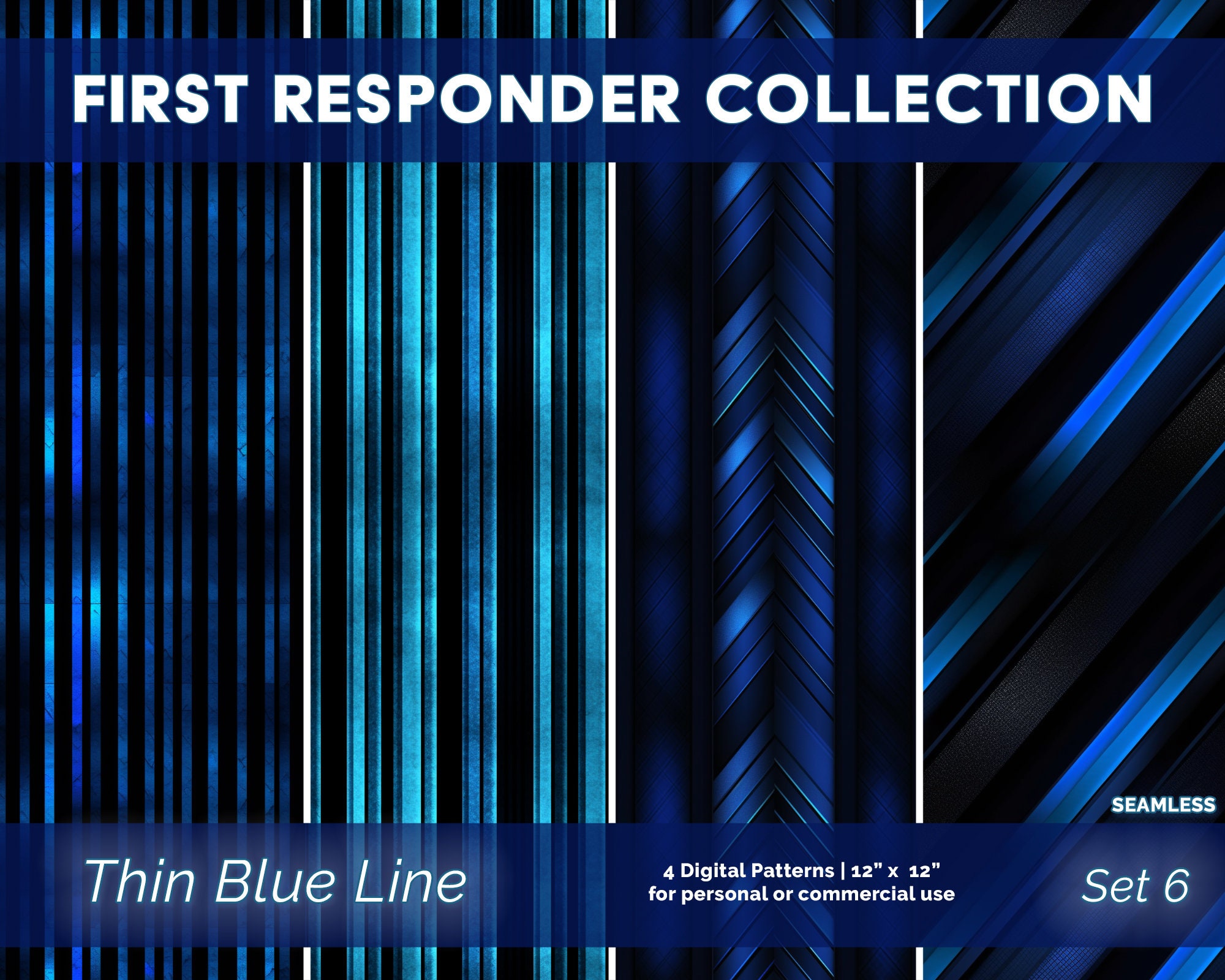 Thin Blue Line, Police, First Responder Patterns, Digital Paper ...