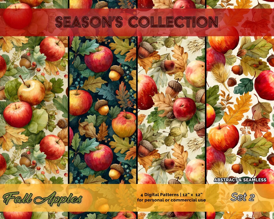 Watercolor Fall Apple Digital Paper: Seamless Autumn Patterns (digital ...