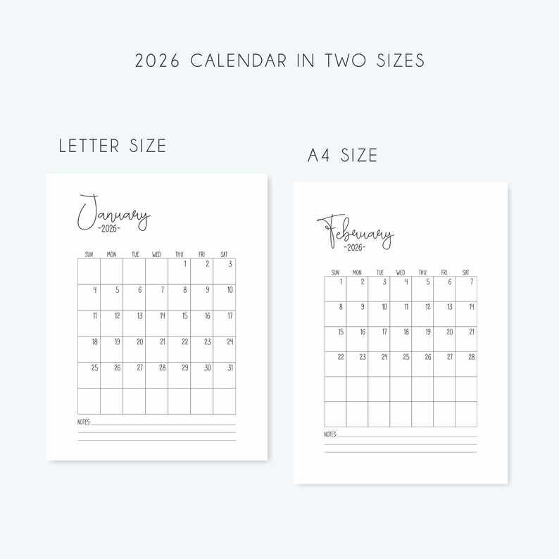 2026 Calendar | Printable PDF/SVG | Instant Download - Etsy