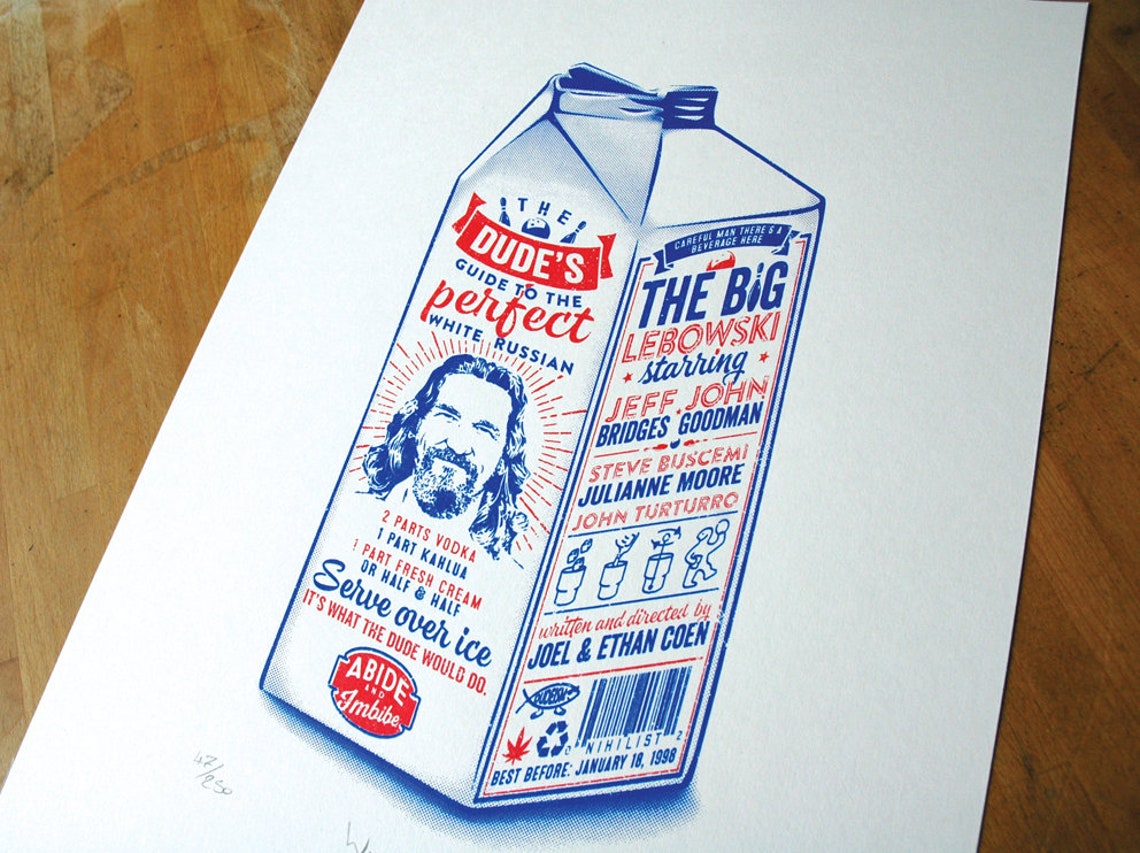 The Big Lebowski 'white Russian Hand Pulled Limited Edition Screen ...