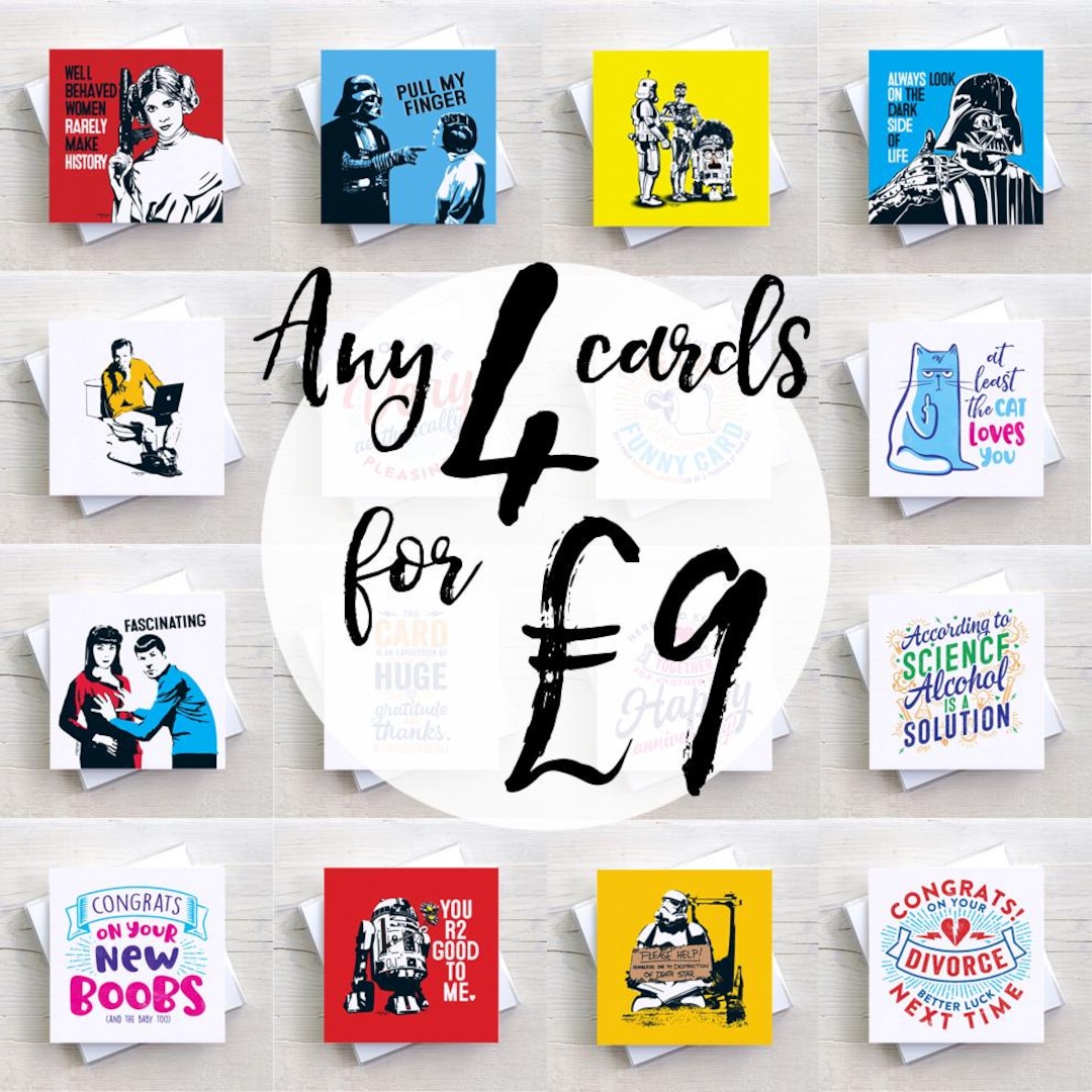 4 Funny Alternative Greetings Cards for Ten Pounds Mix and Match Set - Etsy