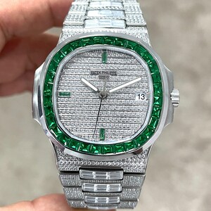 Patek Philippe Nautilus 5711 All Diamond Green Bezel Watches - Etsy