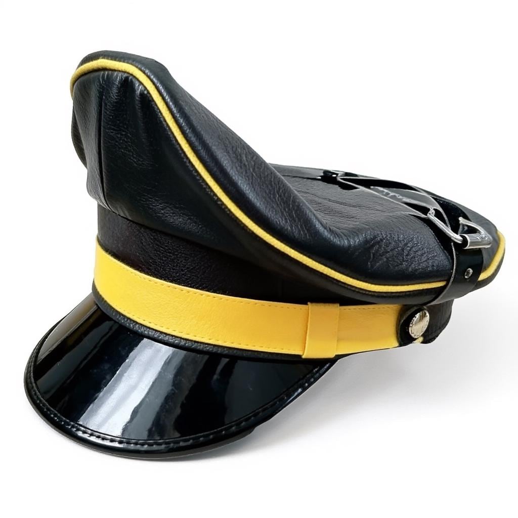 Genuine Leather Muir Cap – Black & Yellow Biker Peaked Hat, Rockabilly ...