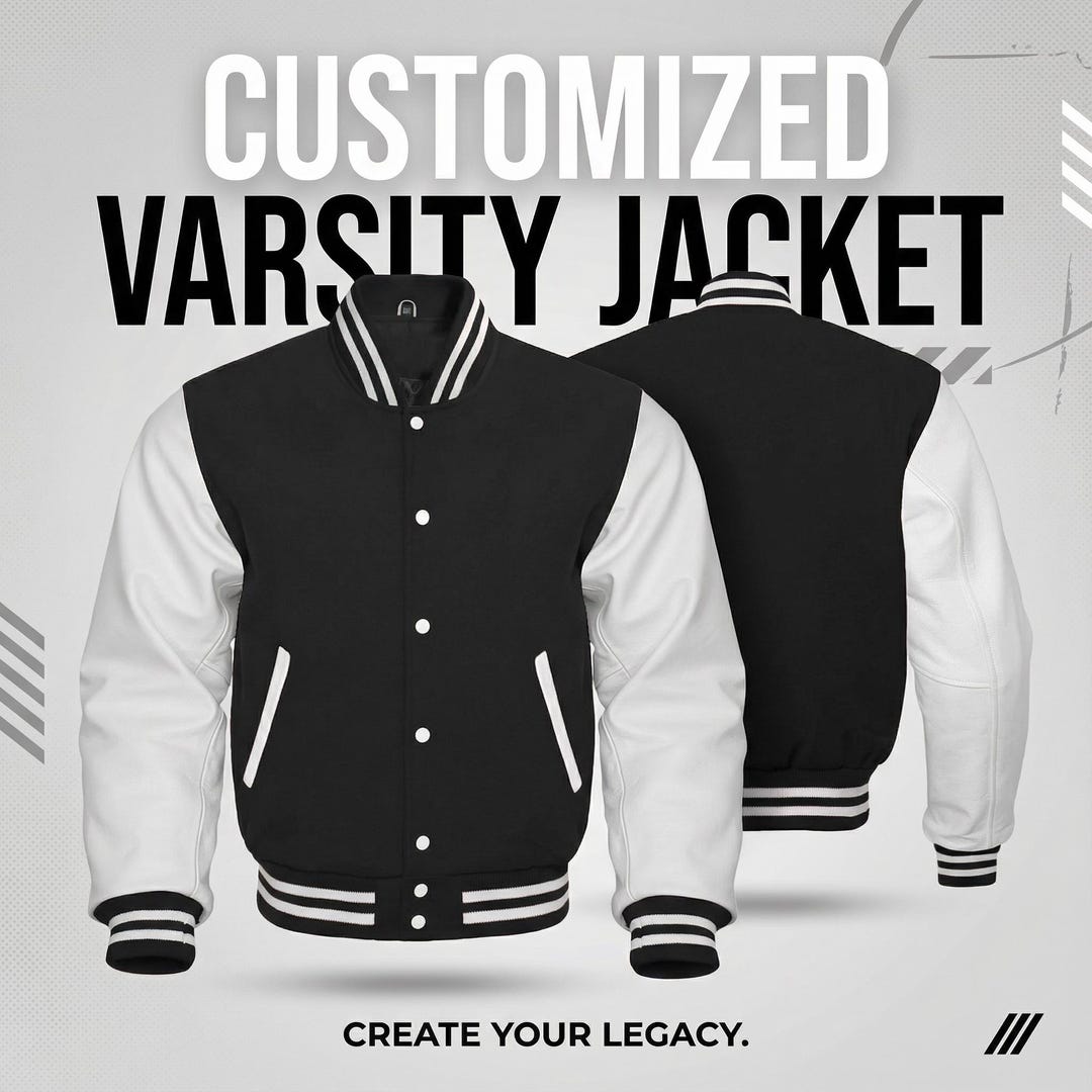 Wool Varsity Jacket With Black & White Cowhide Leather Sleeves ...