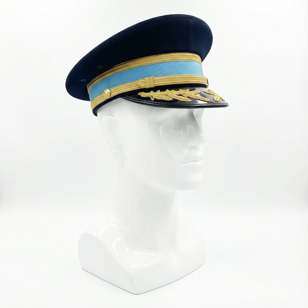 Handmade U.S. Army Style Dress Service Cap – Blue & Gold Officer Peaked ...