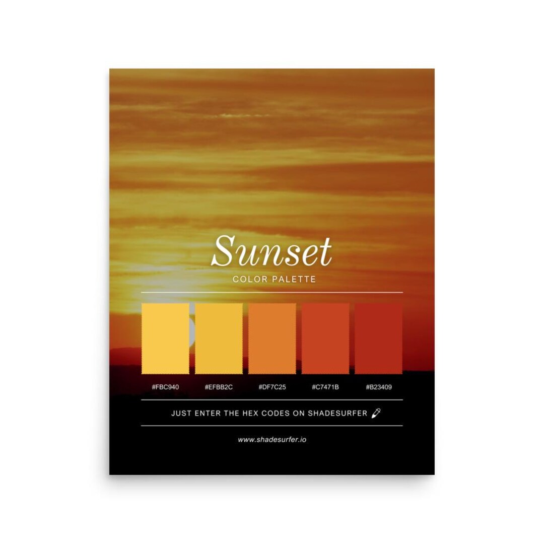 Sunset Color Palette Poster, Hex Codes Design, Colorful Art Print - Etsy