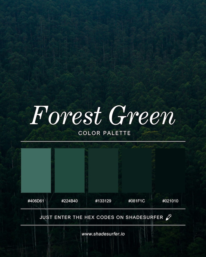 Forest Green Color Palette Print, Printable Wall Art, Instant Digital ...