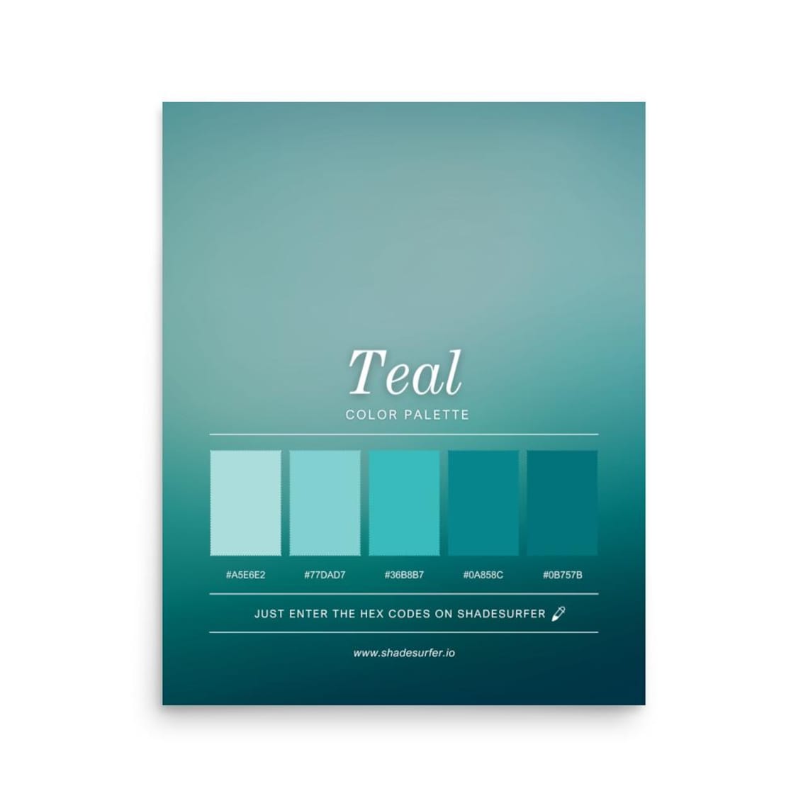 Teal Color Palette Poster, Hex Codes Design, Blue Art Print - Etsy