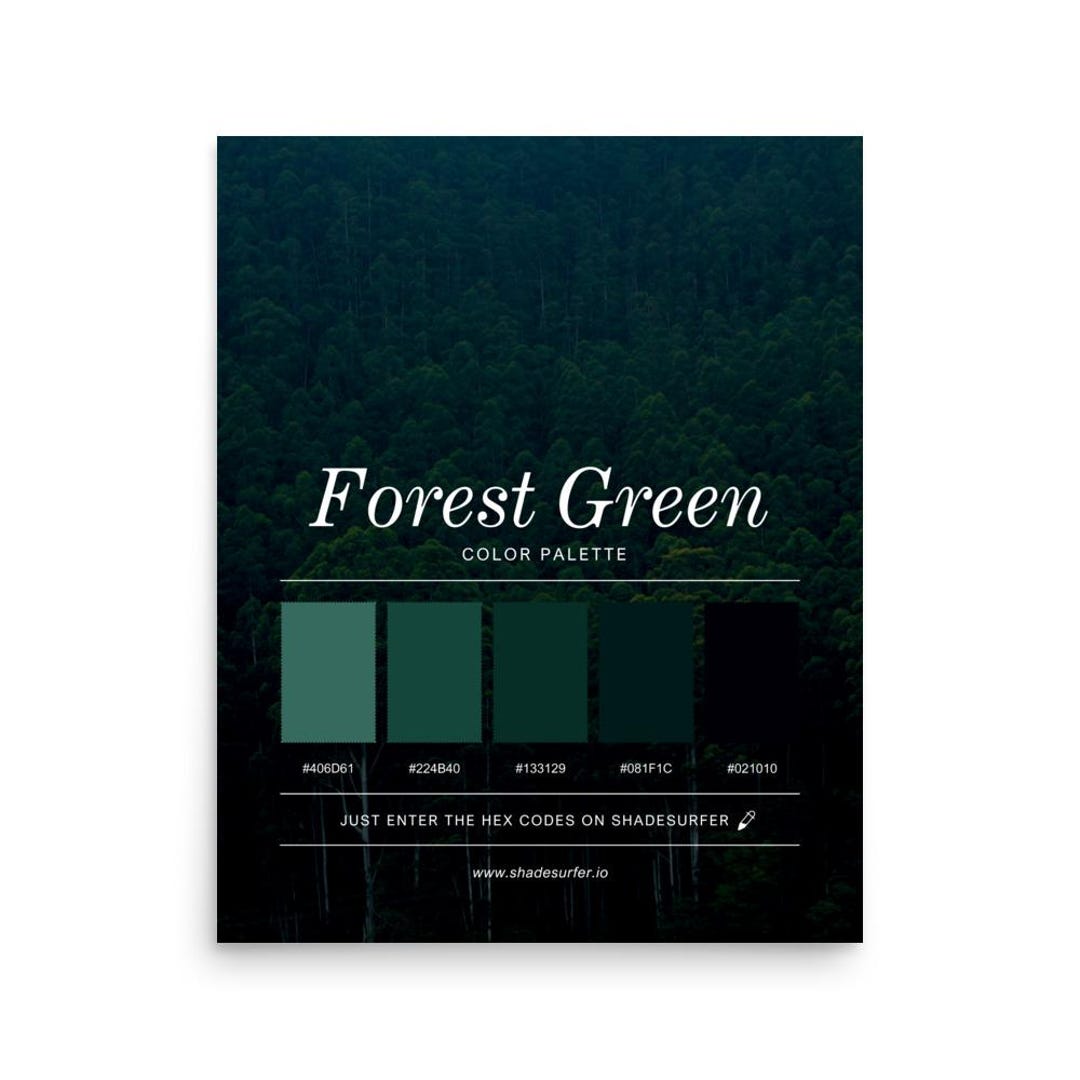 Forest Green Color Palette Poster, Hex Codes Design, Colorful Art Print ...