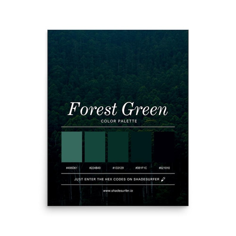 Forest Green Color Palette Poster, Hex Codes Design, Colorful Art Print ...