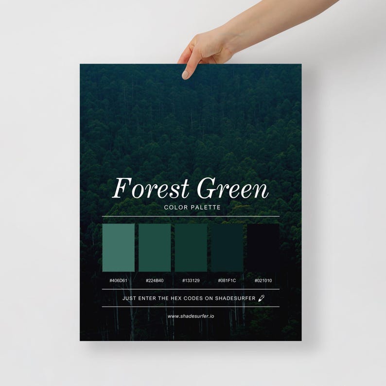 Forest Green Color Palette Print, Printable Wall Art, Instant Digital ...