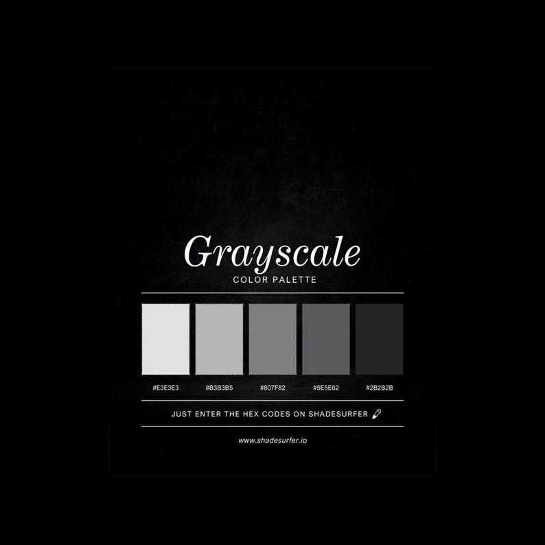Grayscale Color Palette Poster, Hex Codes Design, Grey Art Print - Etsy