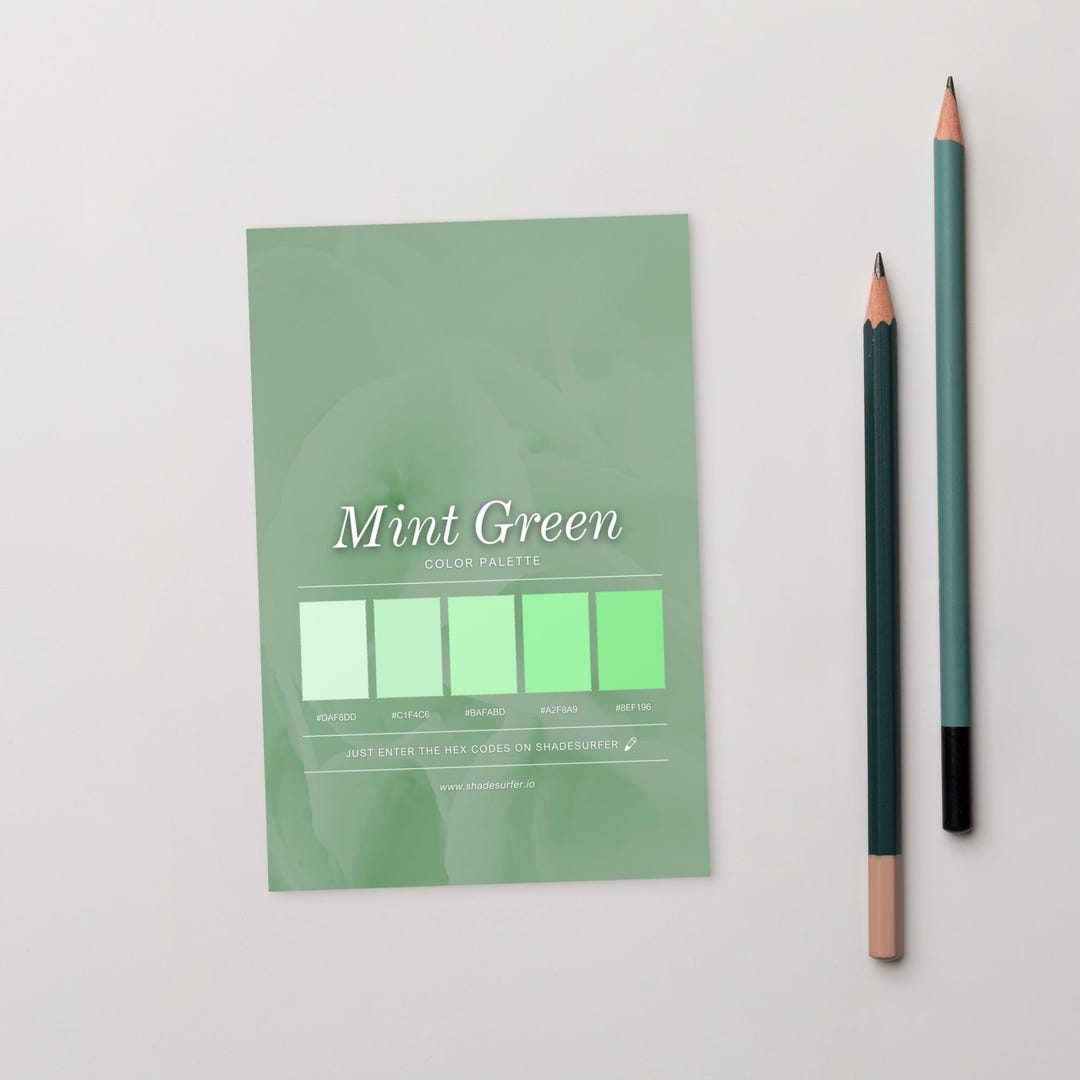 Mint Green Color Palette Postcard, Swatch Reference Card, Hex Codes ...