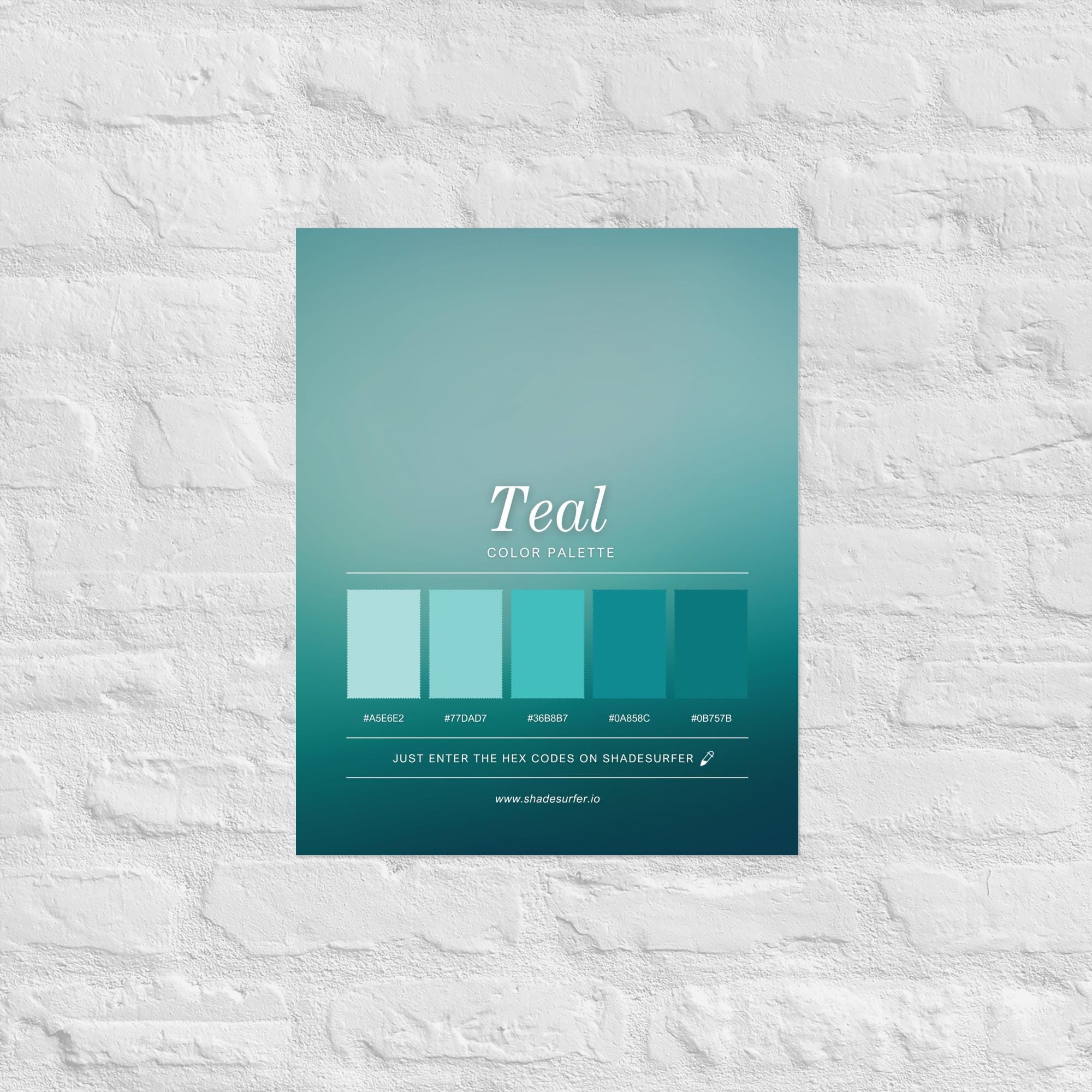 Teal Color Palette Poster, Hex Codes Design, Blue Art Print - Etsy