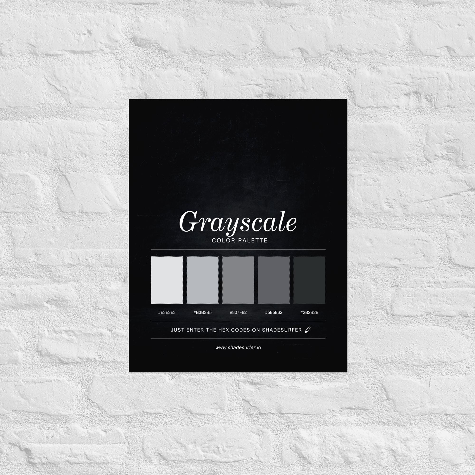 Grayscale Color Palette Poster, Hex Codes Design, Grey Art Print - Etsy