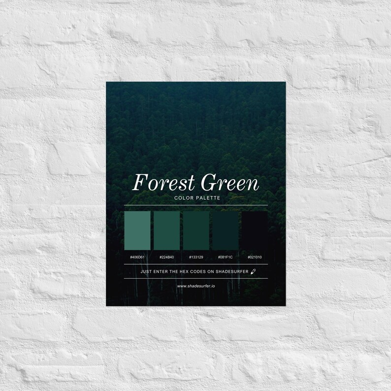 Forest Green Color Palette Print, Printable Wall Art, Instant Digital ...