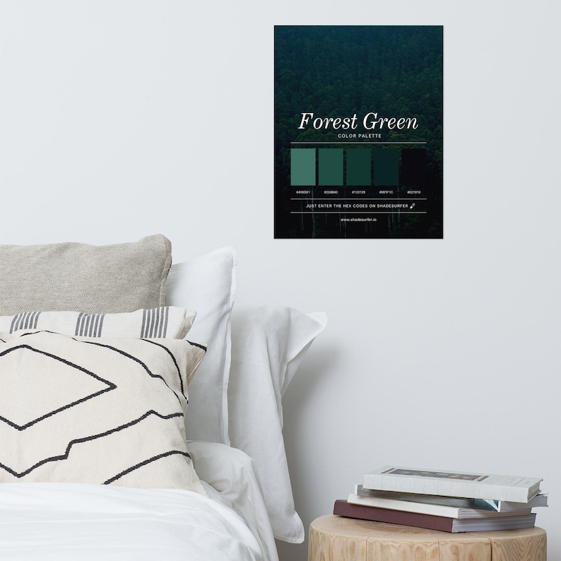 Forest Green Color Palette Poster, Hex Codes Design, Colorful Art Print ...