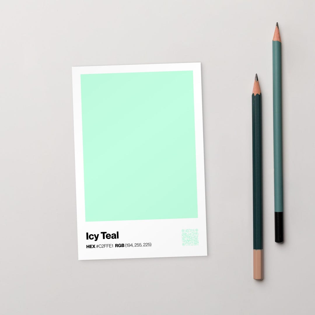 Icy Teal Color Swatch Postcard, Hex Code Reference Card, Colorful ...
