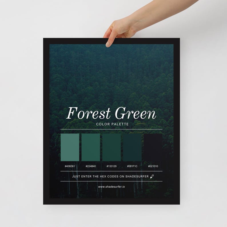 Forest Green Color Palette Framed Poster, Hex Codes Design - Etsy