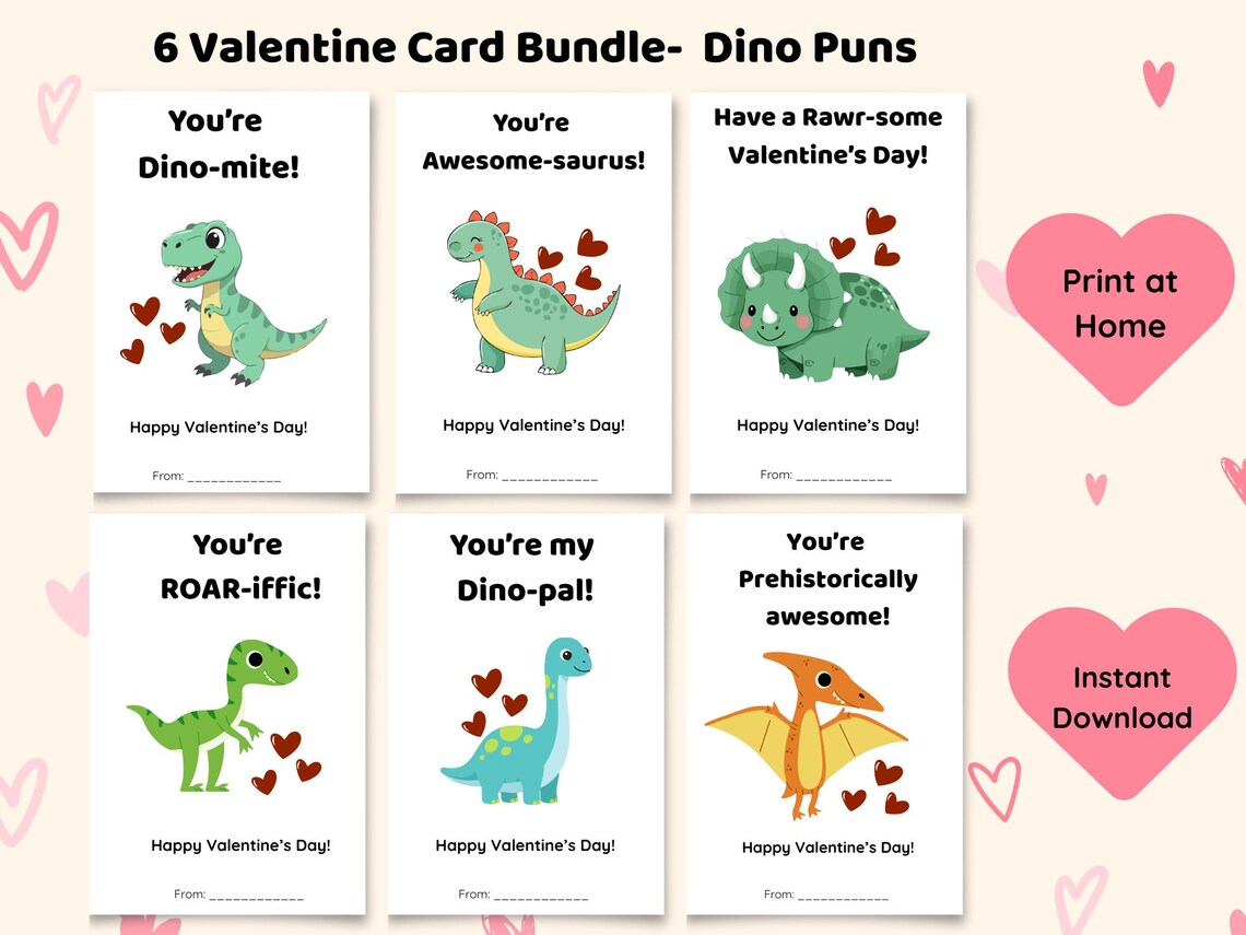 Dinosaur Valentines Printable | Dino Pun Valentines for Kids ...