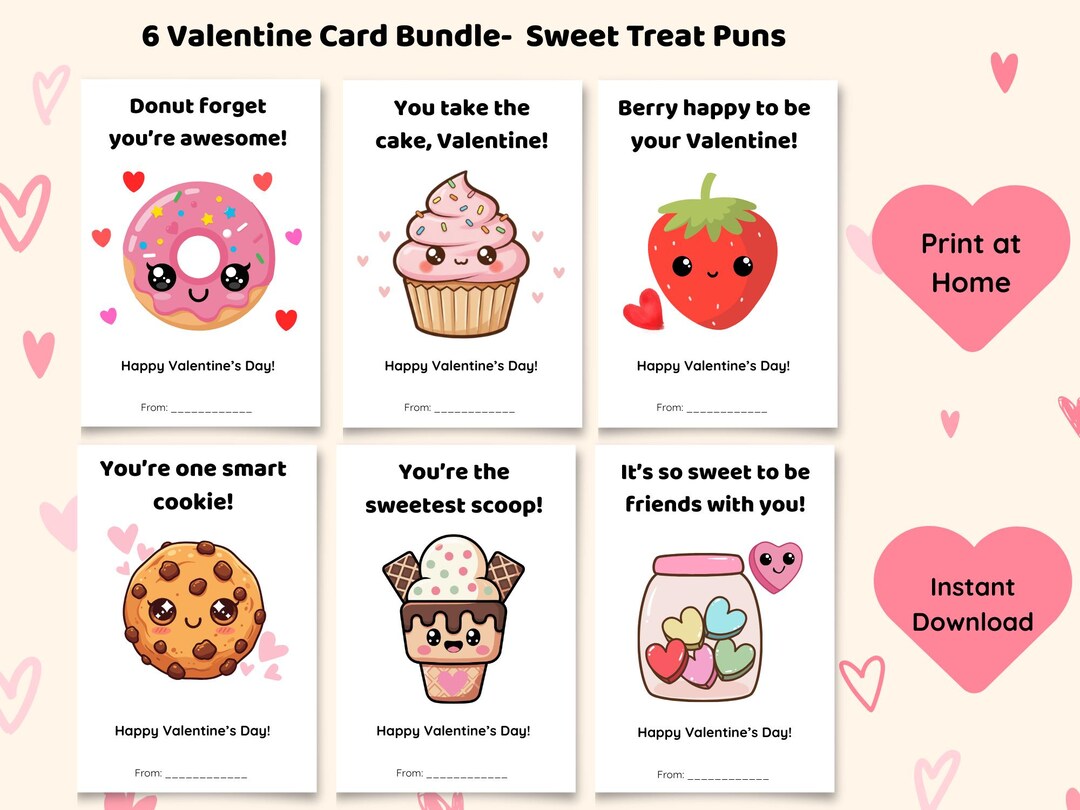 Sweet Treat Valentines Printable | Food Pun Valentines for Kids ...