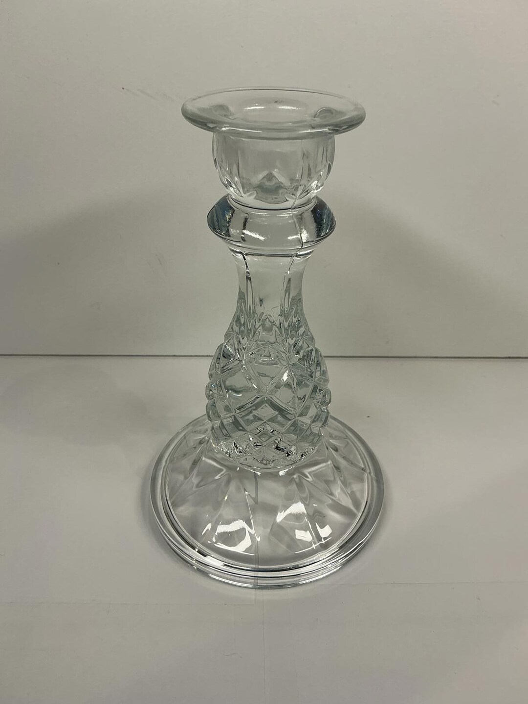 Vintage Cut Glass Candlestick Holder Pressed Glass Elegant Floral Base ...