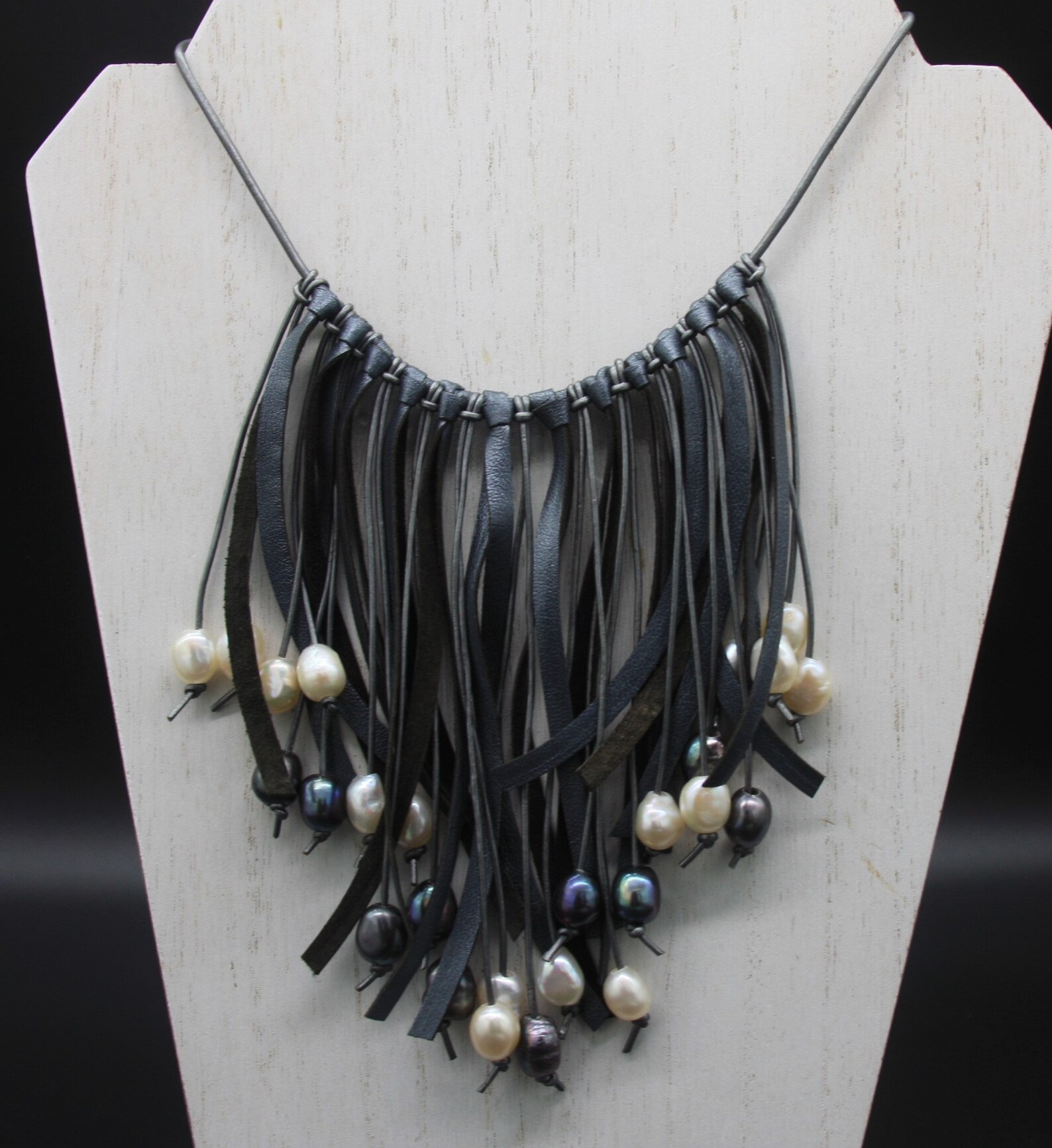 Pearl and Leather Fringe Necklace,'platinum Fringe Effect',freshwater ...