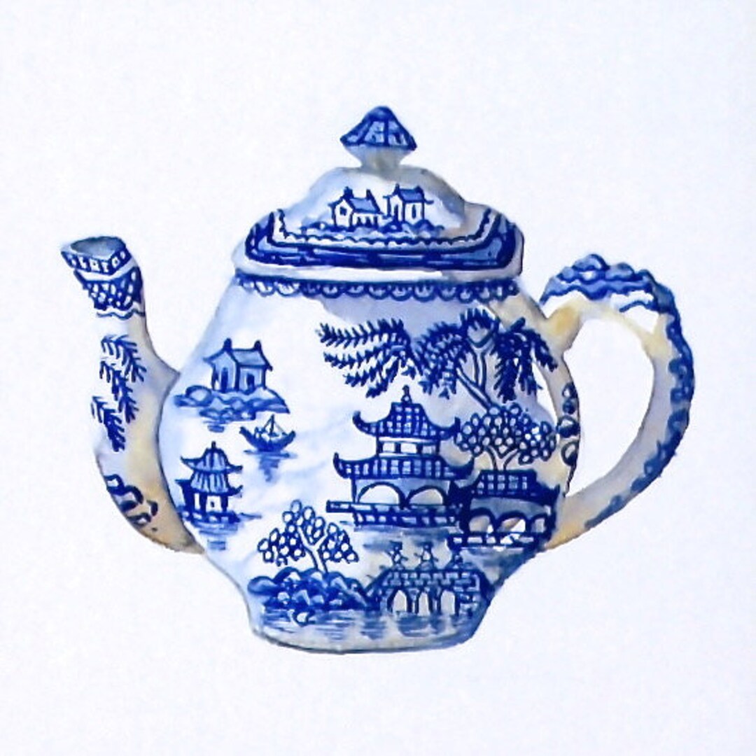Blue Willow Teapot 8x10 Print of Original Watercolor - Etsy