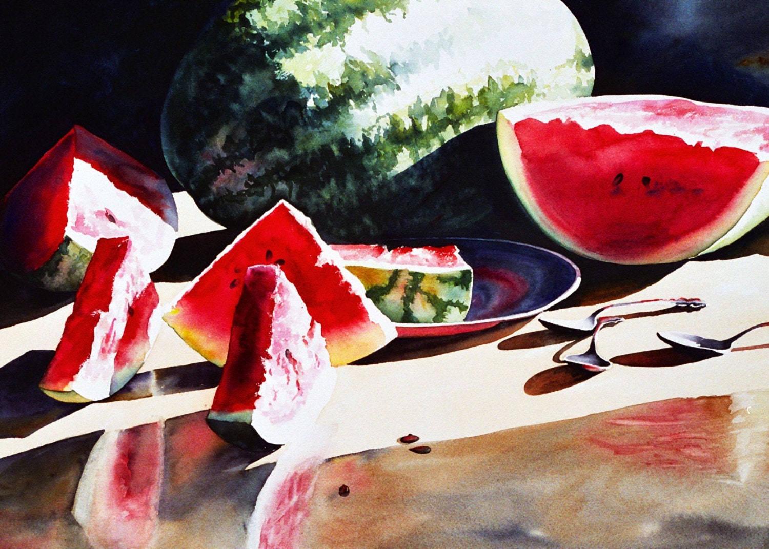 Red Watermelon Print of Original Watercolor 5x7 Matted 8x10 - Etsy