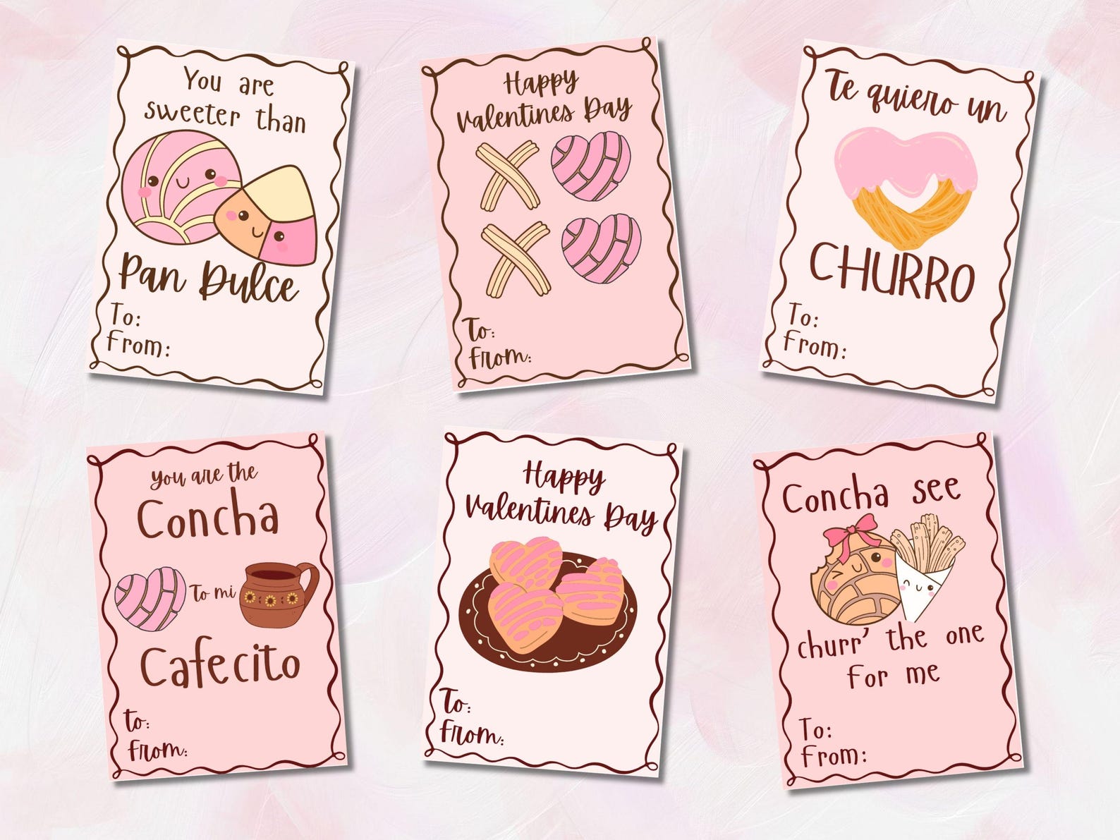 6 Pan Dulce Valentines Gift Cards, Mexican Valentines, Concha, Churros ...