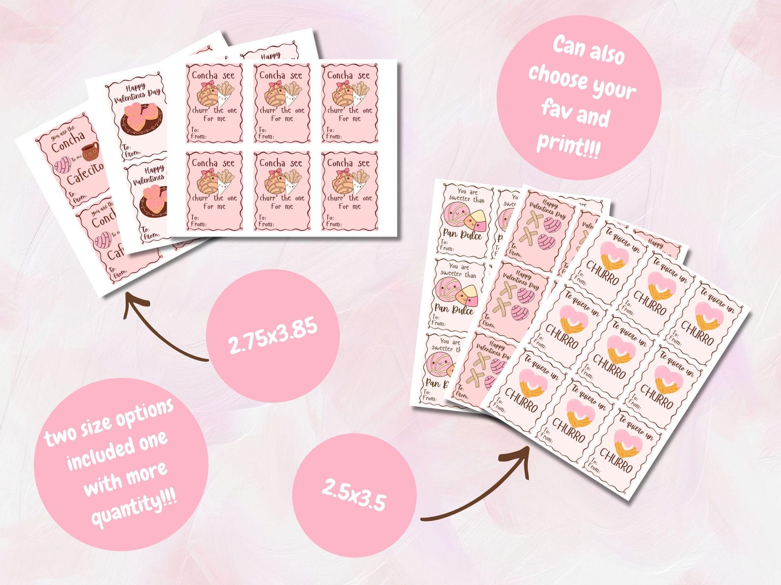 6 Pan Dulce Valentines Gift Cards, Mexican Valentines, Concha, Churros ...