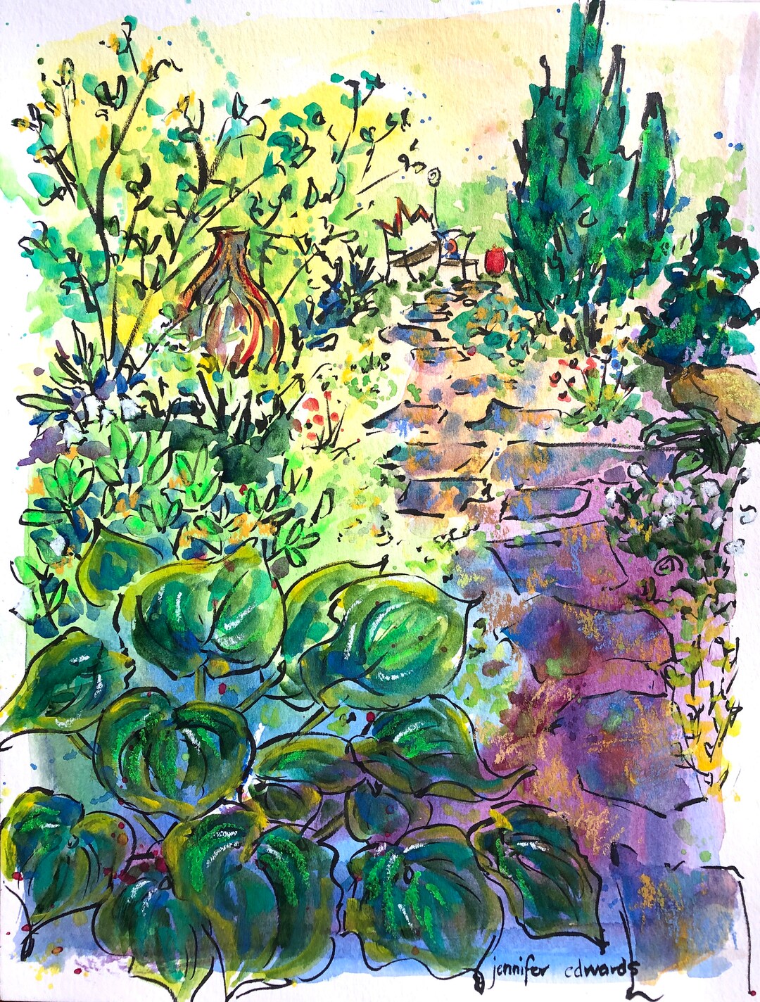 Courtyard Garden at Devotion. Original Watercolor Painting by Jennifer ...