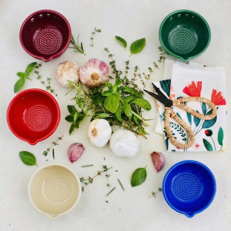 Handmade Ceramic Garlic Grater Bowl | Ginger Mincer, Herb Stripper ...