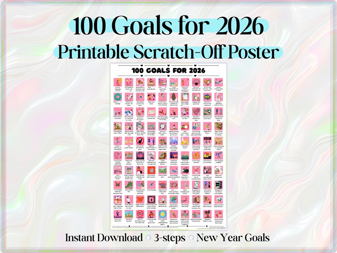 100 Goals for 2026 Scratch off Poster | Printable Goal Tracker ...