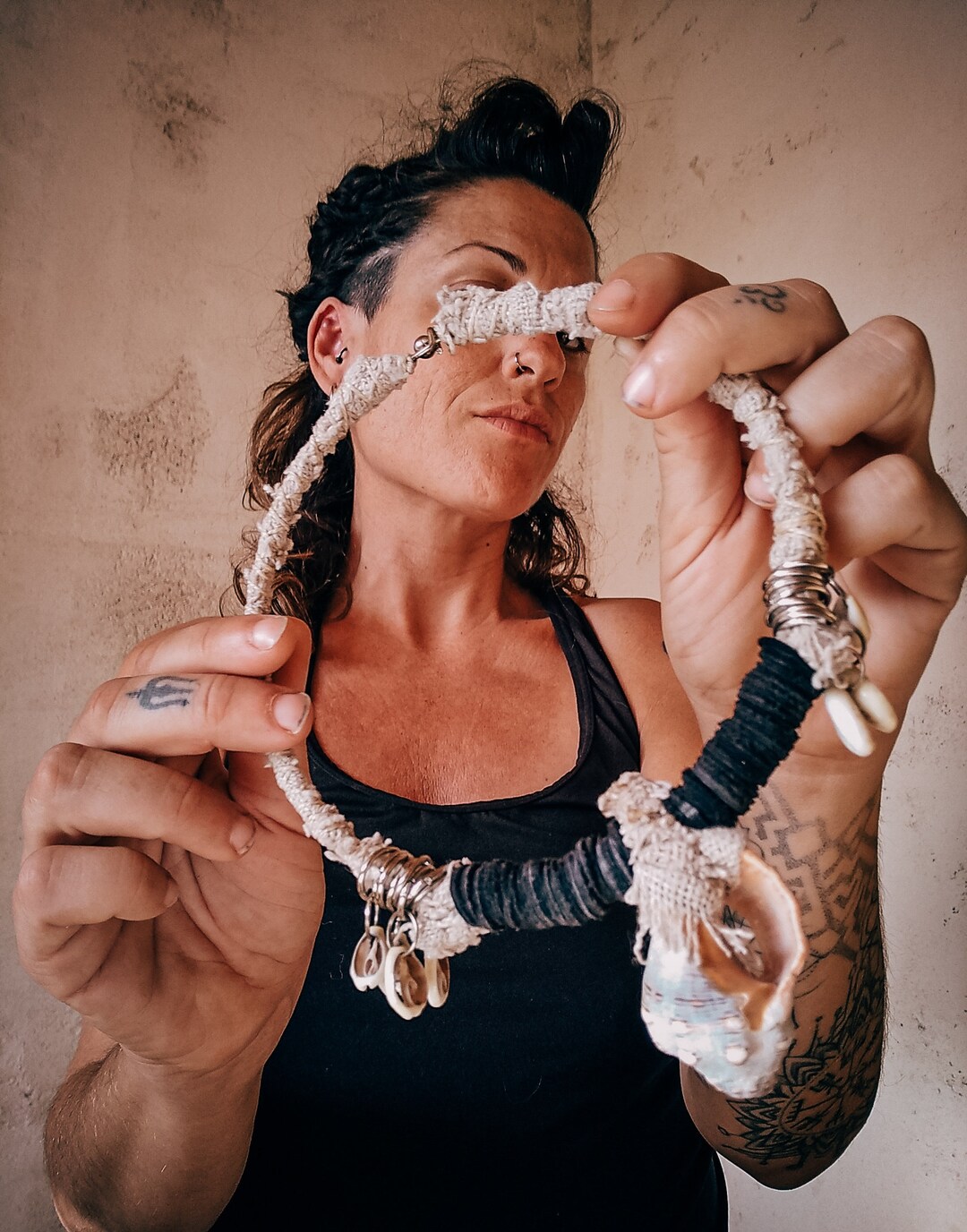 Tribal Primitive Necklace, Boho Hippie Necklace With Shells and Leather ...