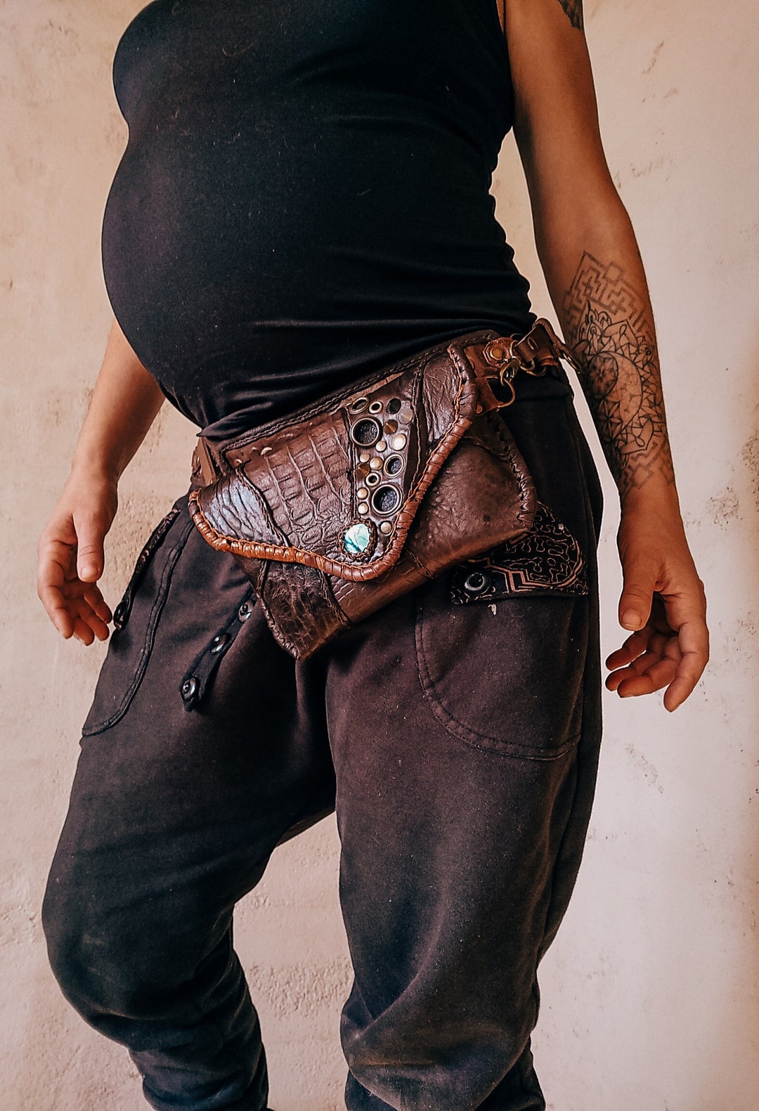 Brown Leather Pocket Belt Bag With Labradorite Gemstone - Etsy