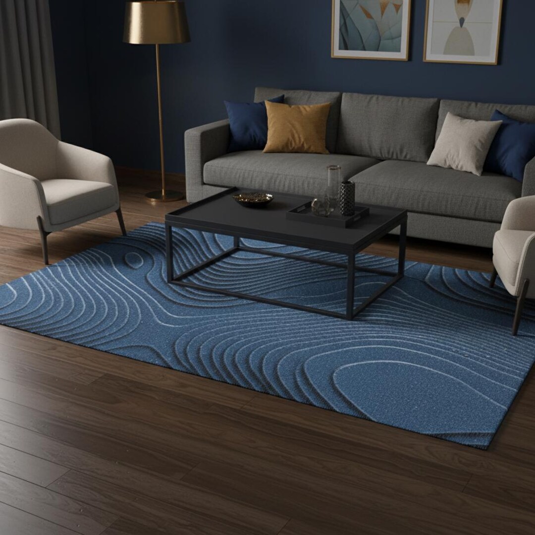 Blue Sand Topographic Contour Rug | Modern Floor Decor - Etsy