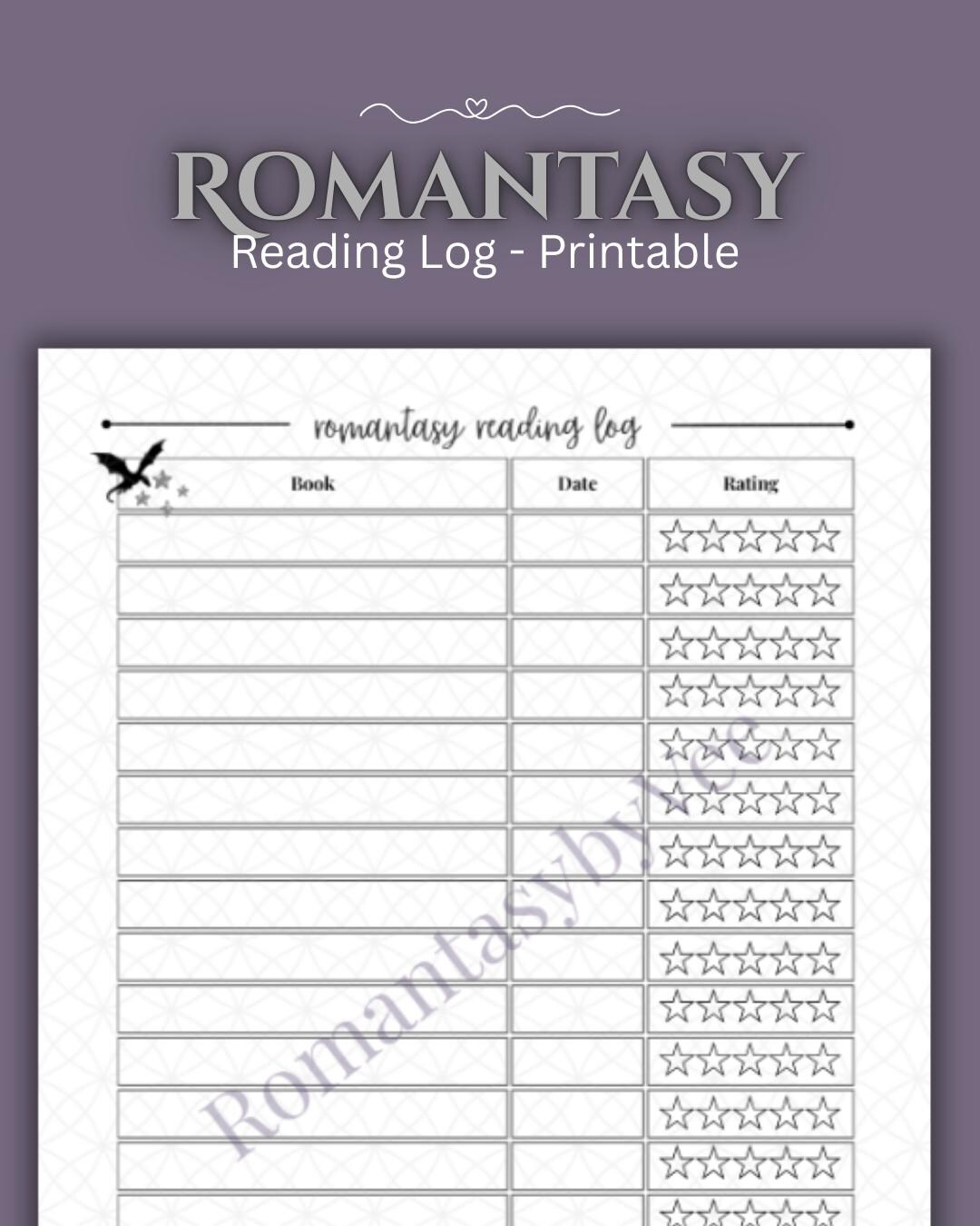 Romantasy Reading Log | Star & Heart Rating Book Tracker | Printable ...