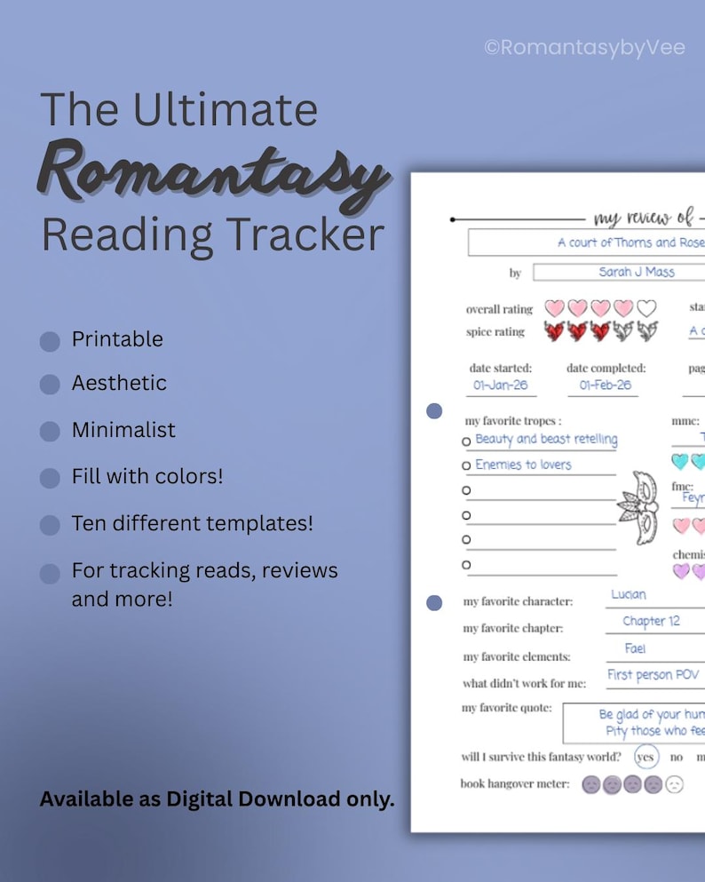 Romantasy Reading Journal 2026 | Fantasy Romance Book Reviews ...