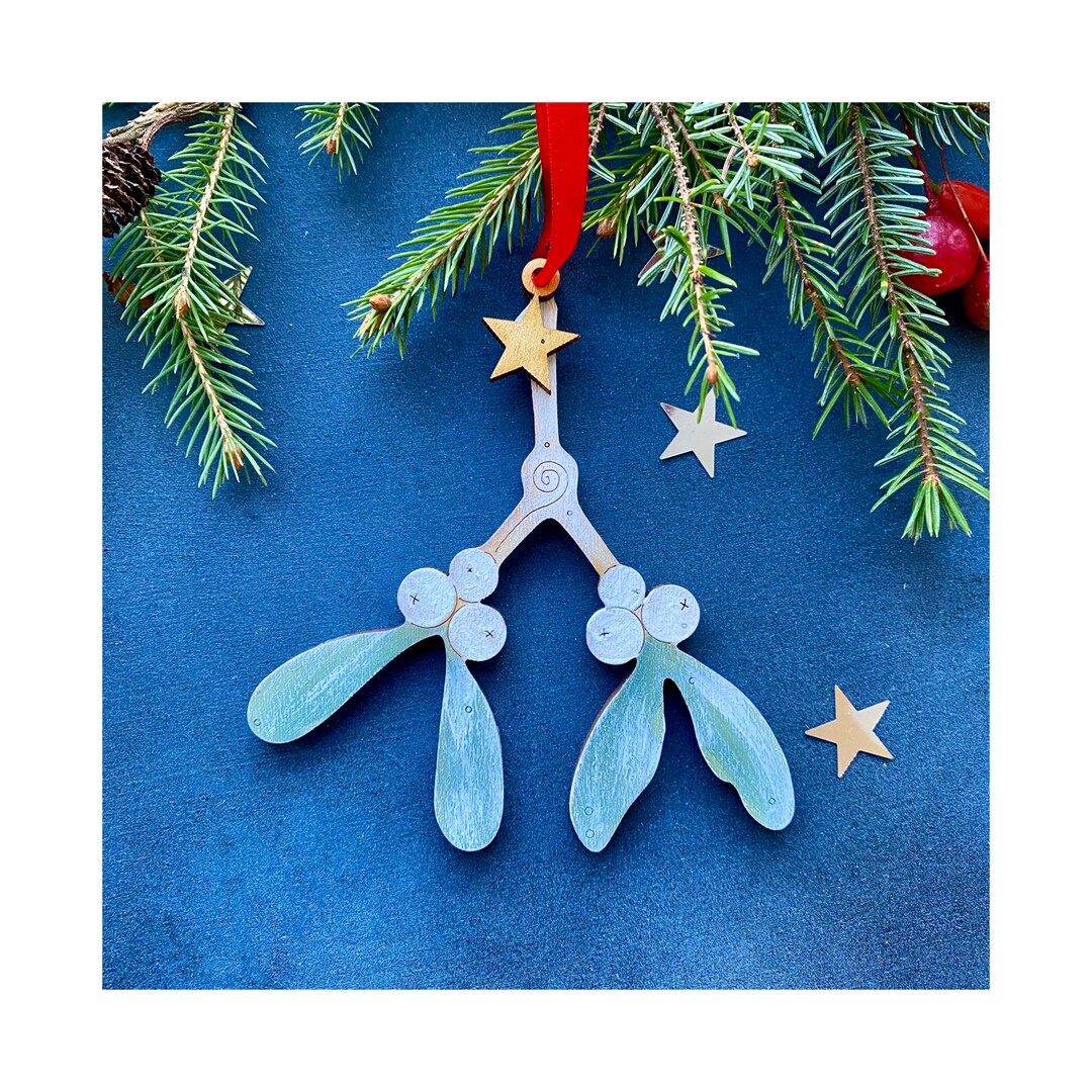 Wooden Christmas Decorations - A Hand Painted Mistletoe Decoration - Etsy