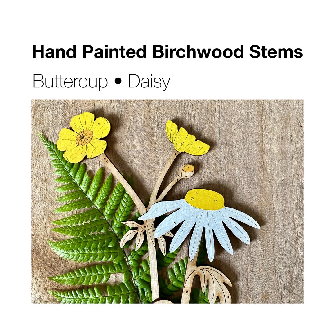 Wooden Flowers - Hand Painted Buttercup & Daisy Stems - Etsy