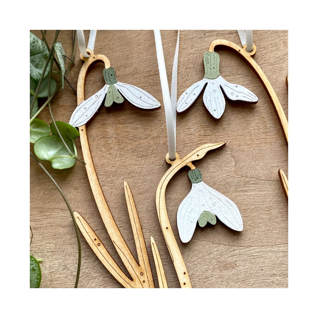Wooden Flowers - A Set of Three Pretty Snowdrop Decorations - Etsy UK