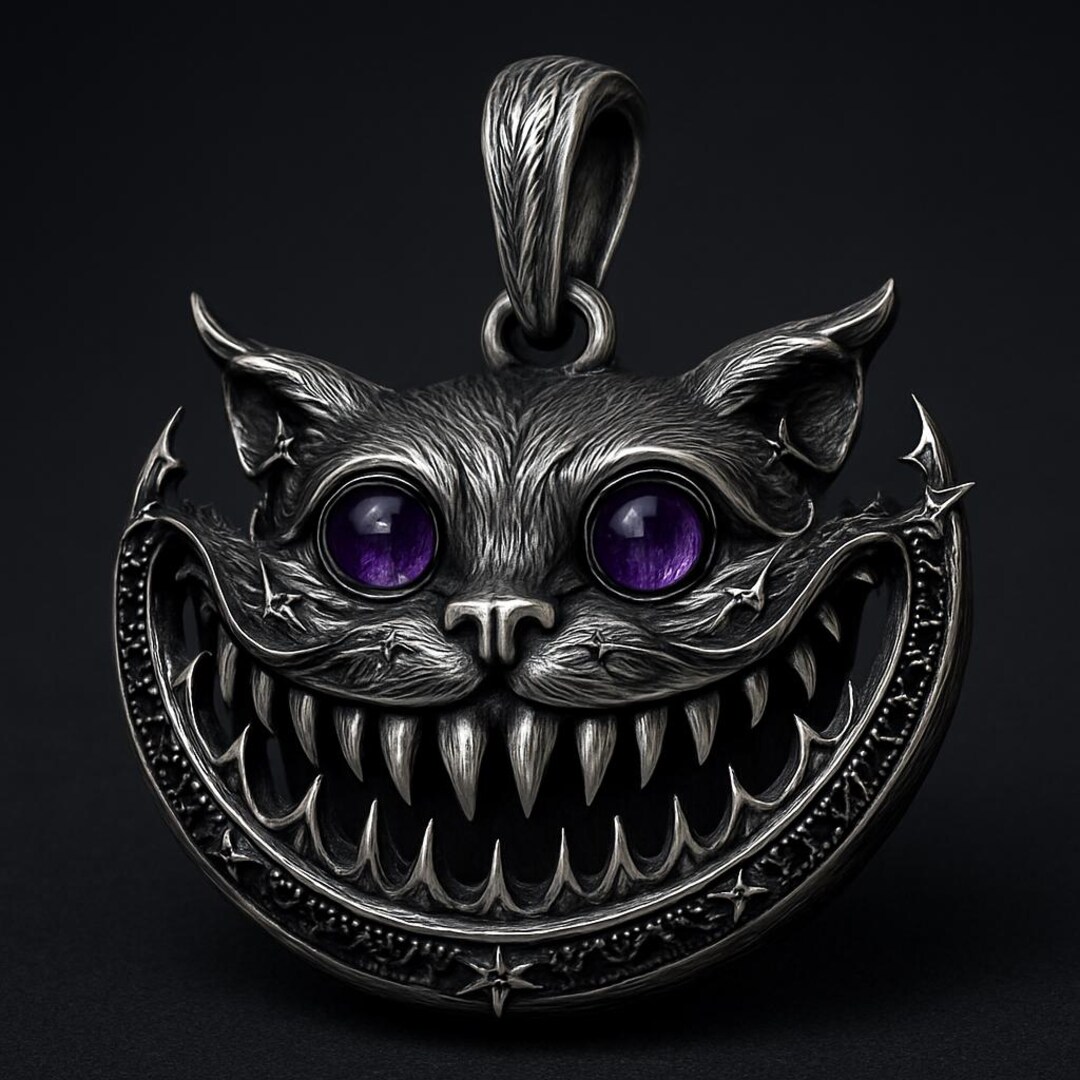 Gothic Grinning Cat Pendant Sterling Silver Amethyst Eyes | Fairytale ...
