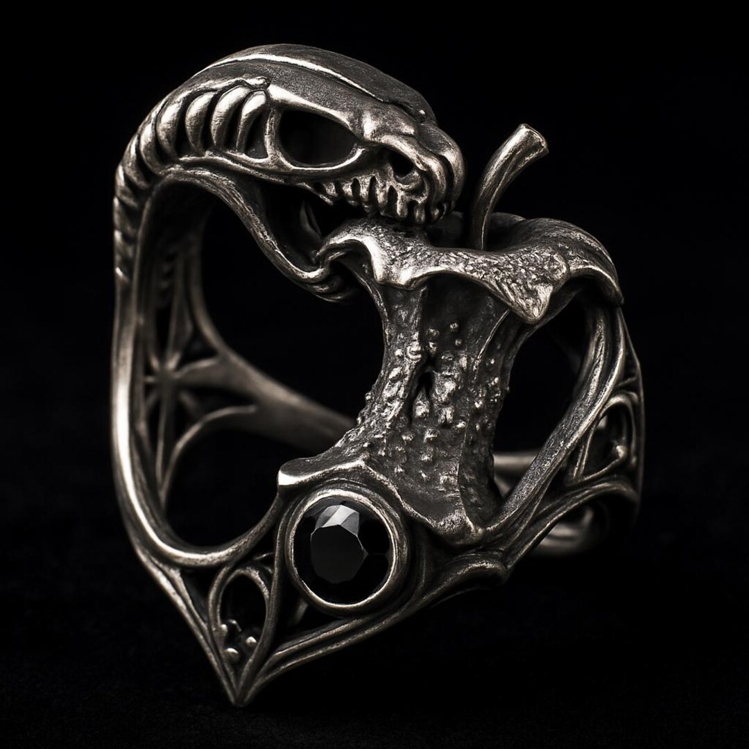 Gothic Snake Skull Ring, Oxidized Sterling Silver Apple, Dark Academia ...