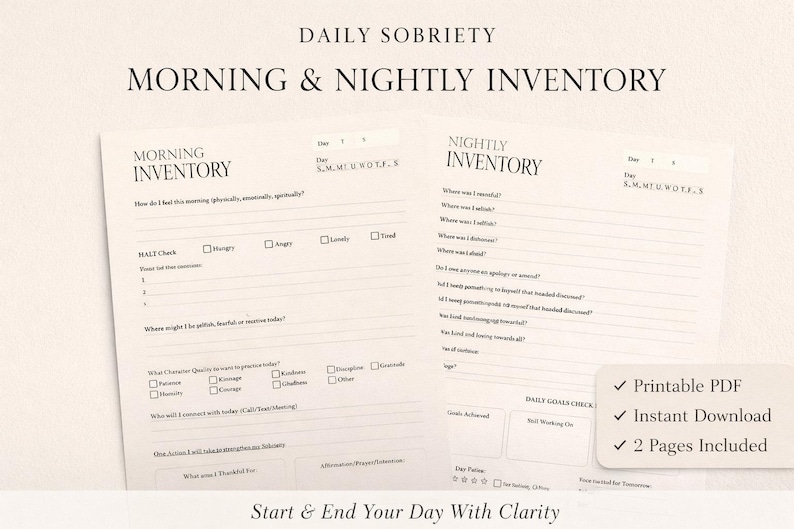 Daily Sobriety Morning & Nightly Inventory PDF | AA Step 10 Journal ...