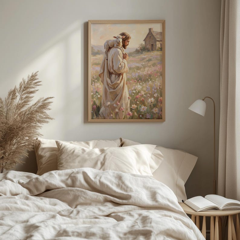 Rustic Shepherd With Lamb Printable Art - Serene Pastoral Scene, Cozy ...